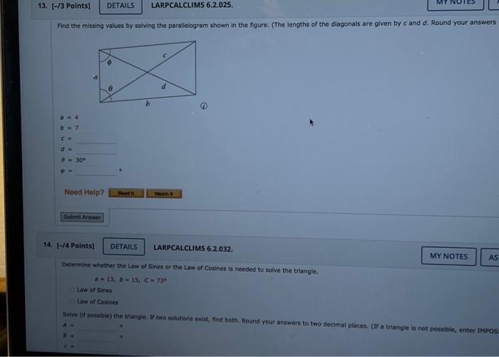 Solved Find the missing values by solving the parallelogrem | Chegg.com