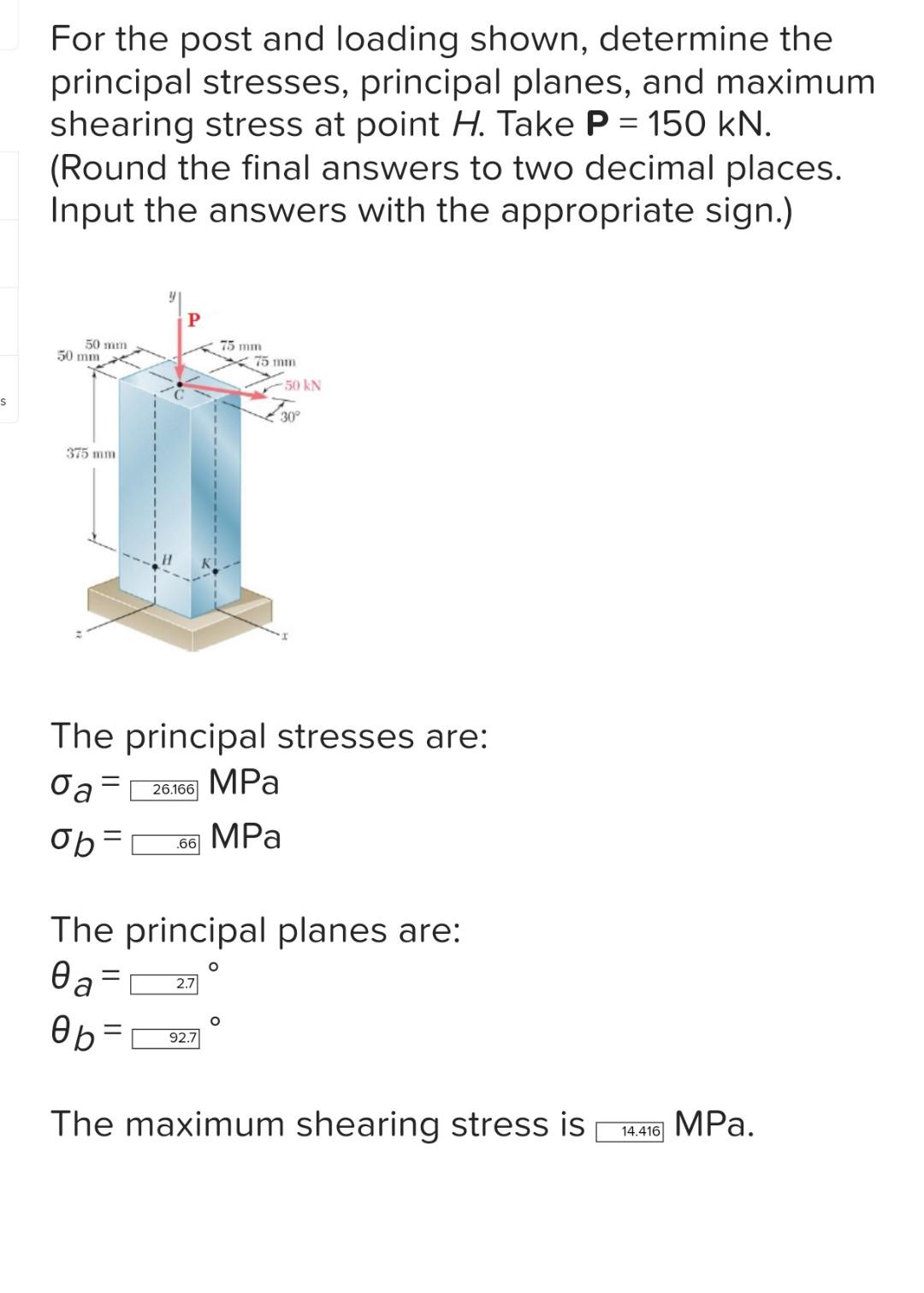 Solved For the post and loading shown, determine the | Chegg.com