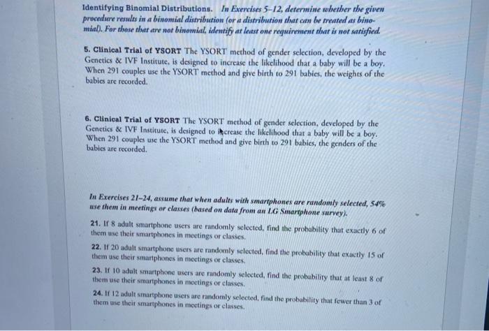 Solved Identifying Binomial Distributions. In Exercises | Chegg.com