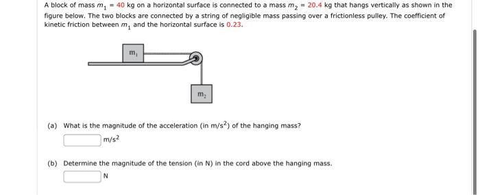 Solved A block of mass m1=40 kg on a horizontal surface is | Chegg.com