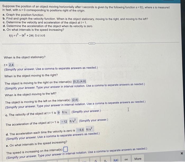 Solved Suppose the position of an object moving horizontally | Chegg.com