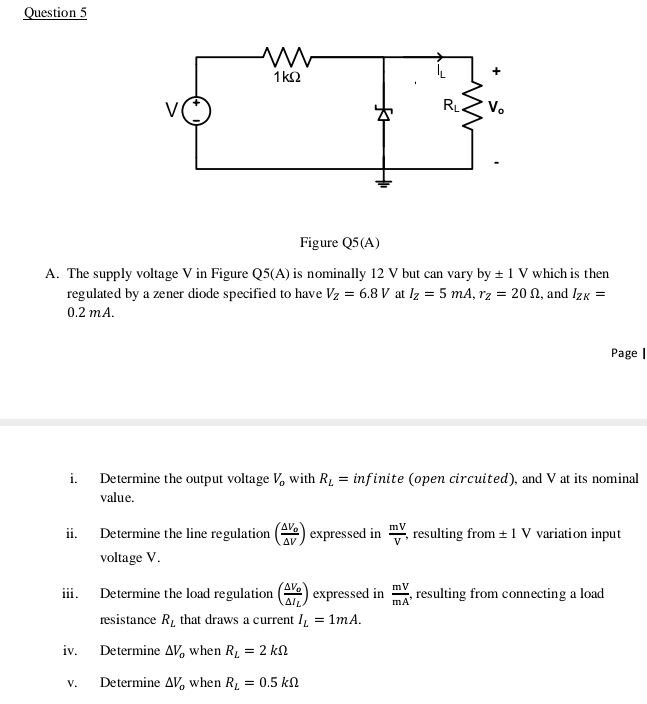 Solved Question 5Figure Q5(A)A. ﻿The supply voltage V in | Chegg.com