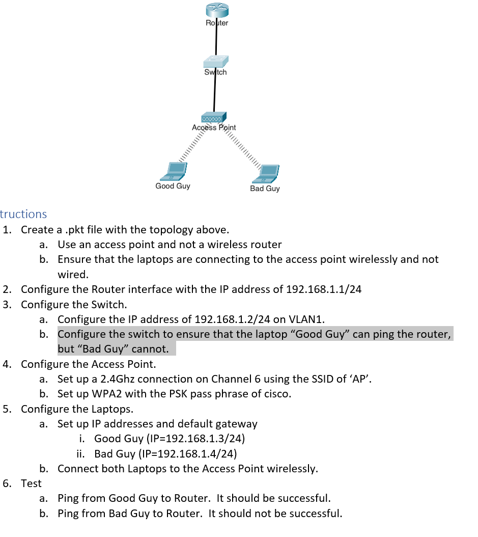 Solved tructionsCreate a .pkt file with the topology | Chegg.com