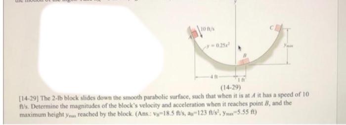 Solved [14-29] The 2-lb block slides down the smooth | Chegg.com