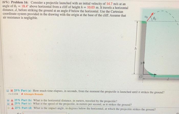 Solved (6\%) Problem 16: Consider a projectile launched with | Chegg.com