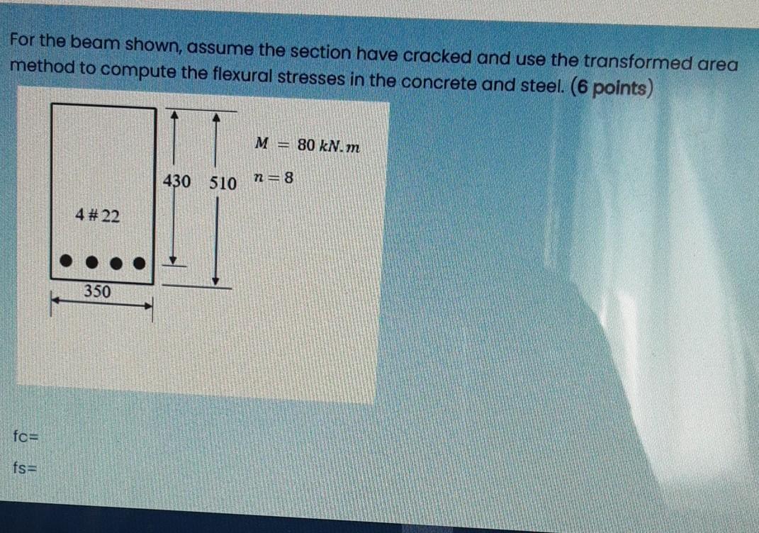 Solved For the beam shown, assume the section have cracked | Chegg.com