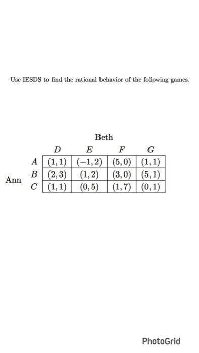 Solved Use IESDS to find the rational behavior of the | Chegg.com