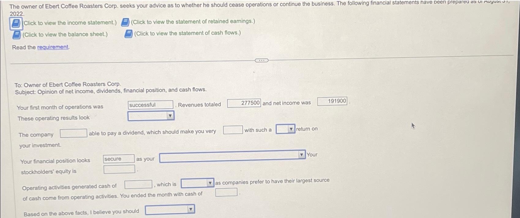 come StatementStatement of Retained EarningsStatement | Chegg.com