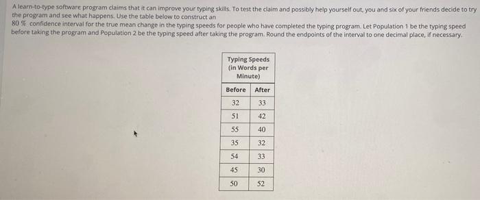 Solved A learn-to-type software program claims that it can | Chegg.com