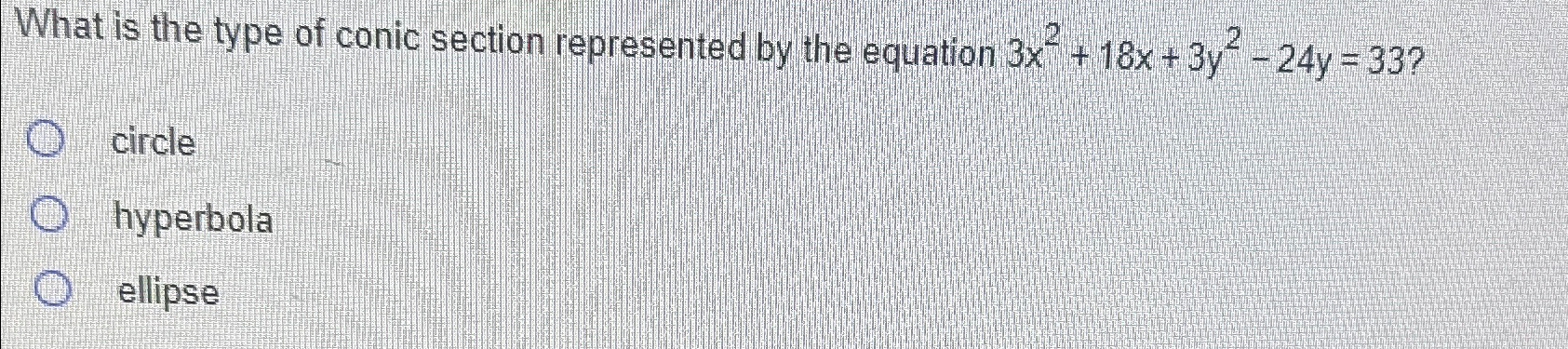 Solved What Is The Type Of Conic Section Represented By The