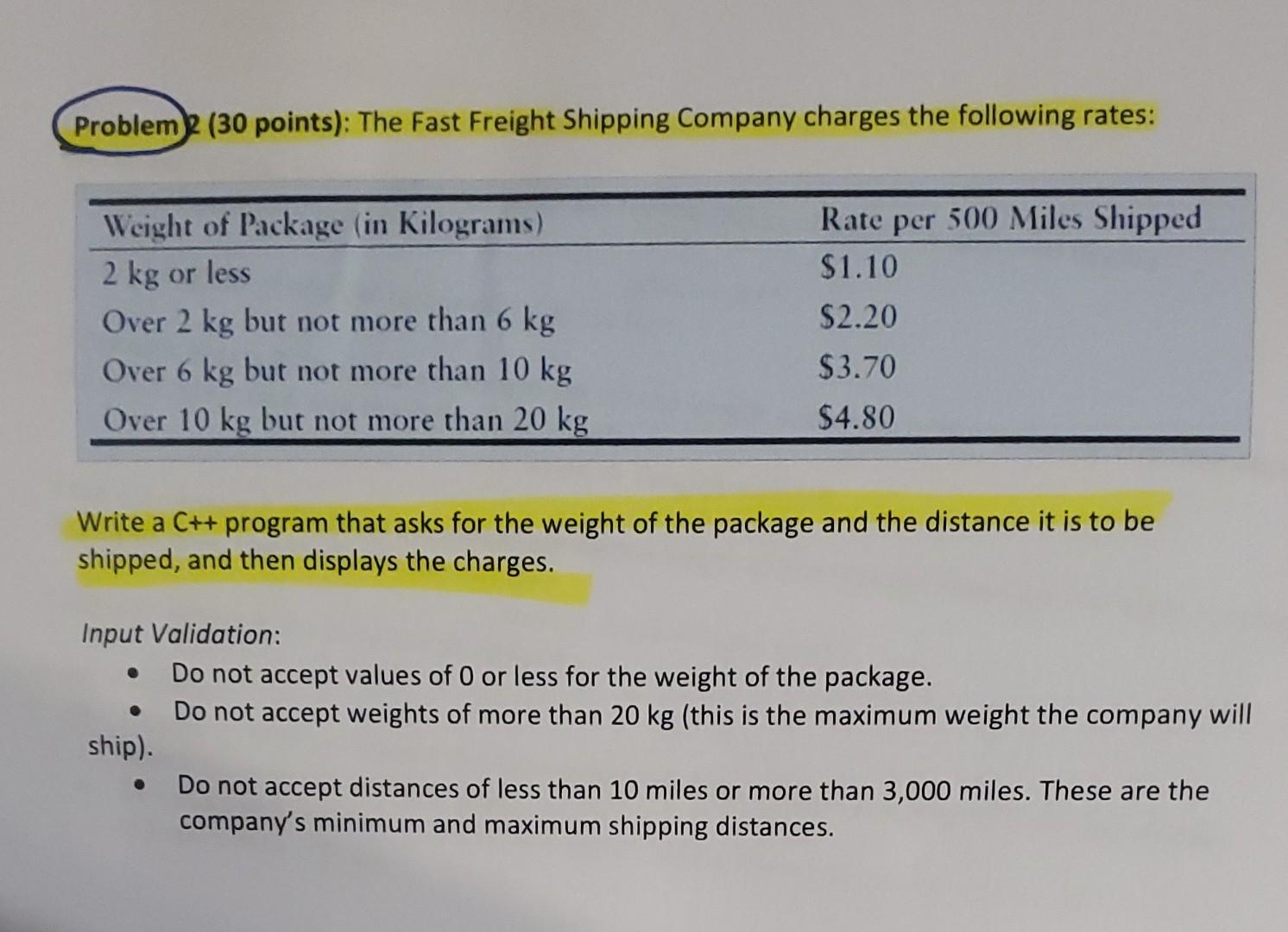Solved Problem) (30 points): The Fast Freight Shipping | Chegg.com