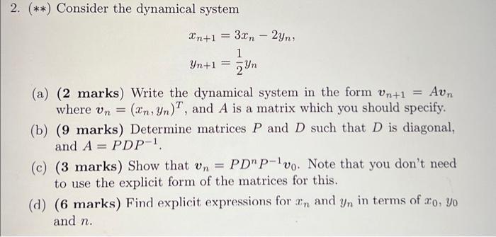 Solved 2. (∗∗) Consider the dynamical system | Chegg.com