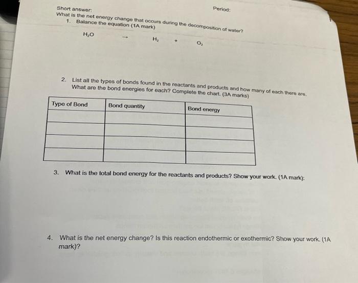 Solved Short answer: Period: What is the net energy change | Chegg.com