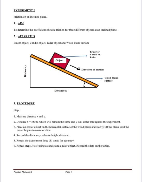 Solved EXPERIMENT 2 Friction on an inclined plane 1. AIM To | Chegg.com
