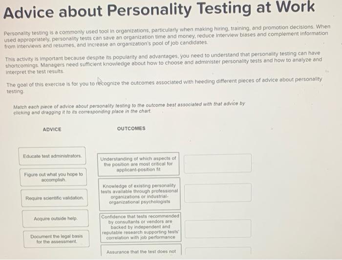 Solved Advice about Personality Testing at Work Personality | Chegg.com