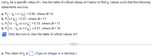 Solved Let t0 ﻿be a specific value of t. ﻿Use the table of | Chegg.com