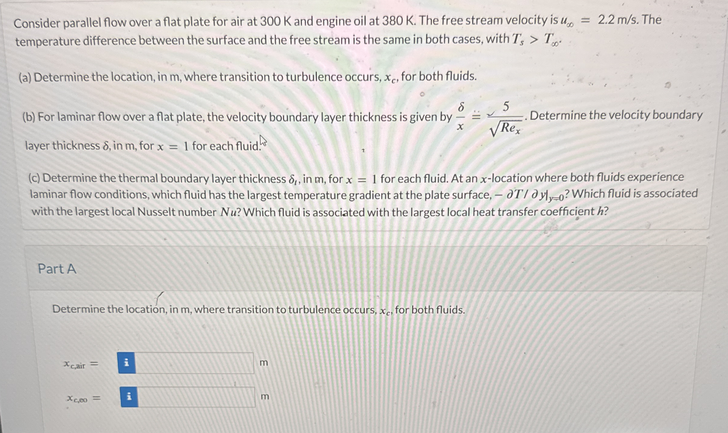 Solved Consider parallel flow over a flat plate for air at | Chegg.com
