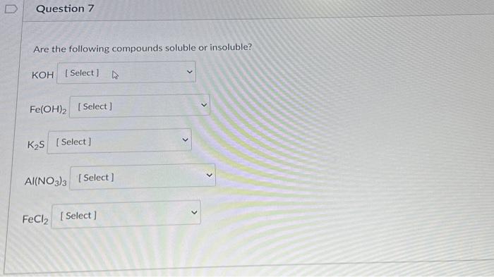 Solved Are the following compounds soluble or insoluble? KOH | Chegg.com