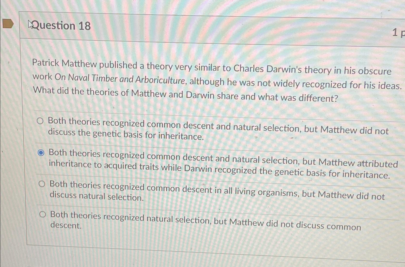Solved ఒuestion 18Patrick Matthew published a theory very | Chegg.com