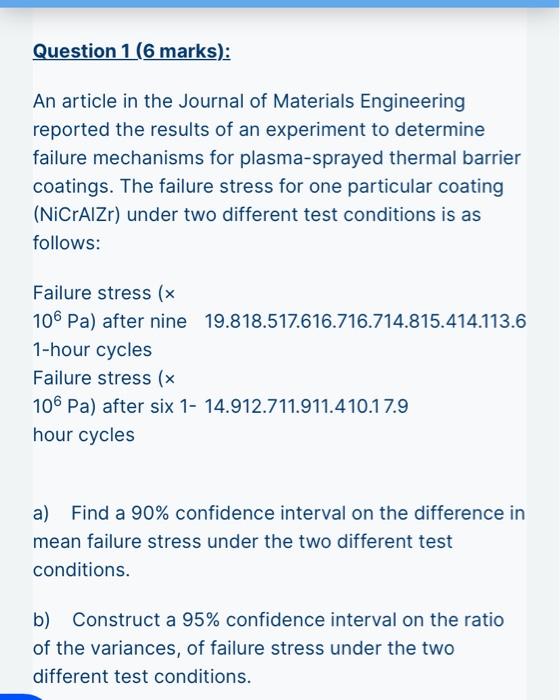 Solved Question 1 6 Marks An Article In The Journal Of 