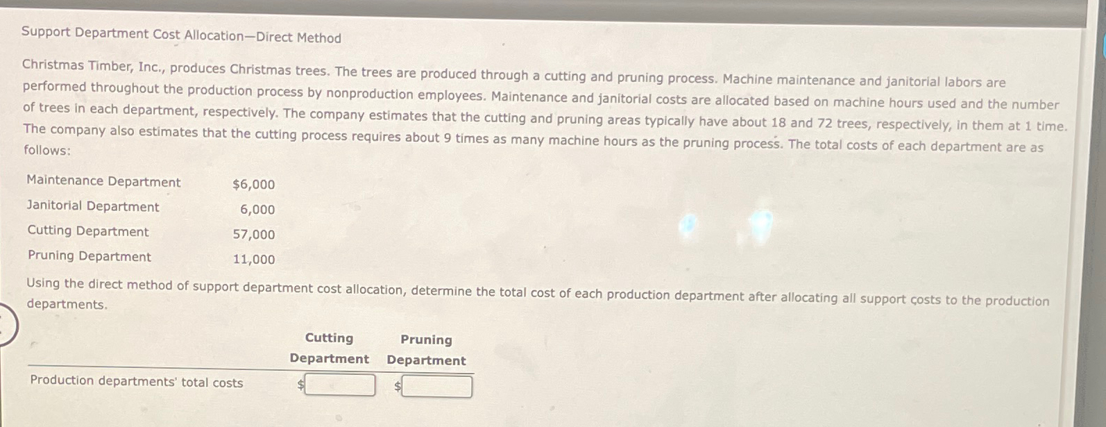 Solved Support Department Cost Allocation Direct