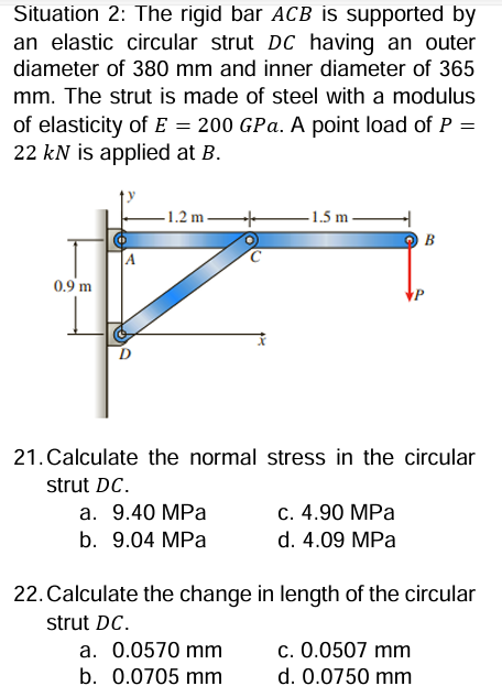 Solved Situation 2: The rigid bar ACB is supported by an | Chegg.com
