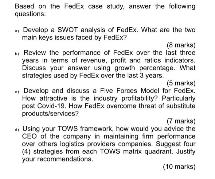 Solved Based on the FedEx case study, answer the following | Chegg.com