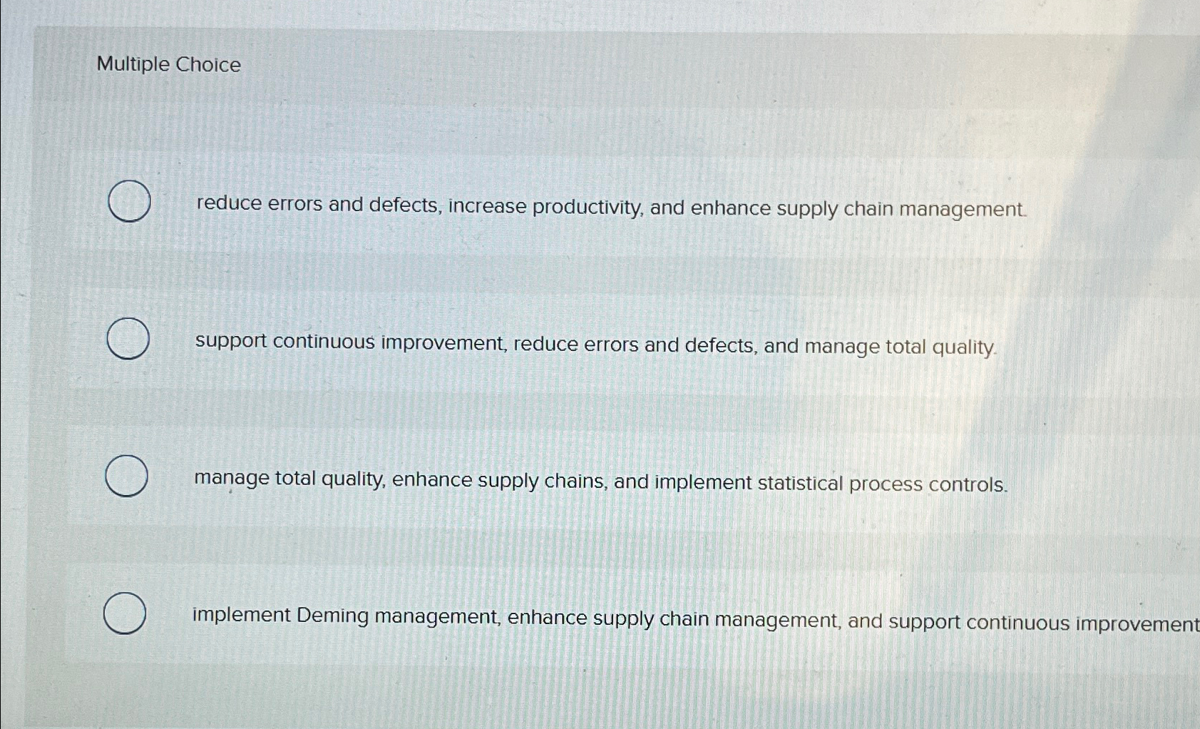 Solved Multiple Choicereduce errors and defects, increase | Chegg.com