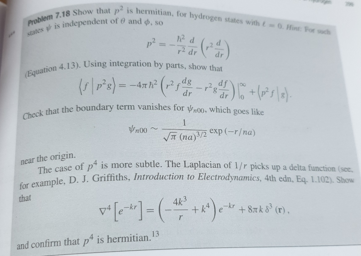 Solved problem 7.18 ﻿Show that p2 ﻿is hermitian, for | Chegg.com