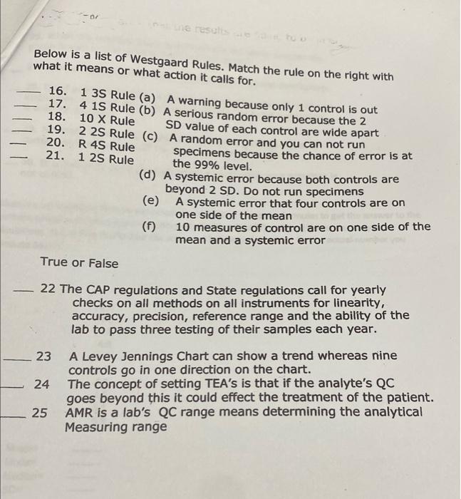 Solved Below is a list of Westgaard Rules. Match the rule on | Chegg.com