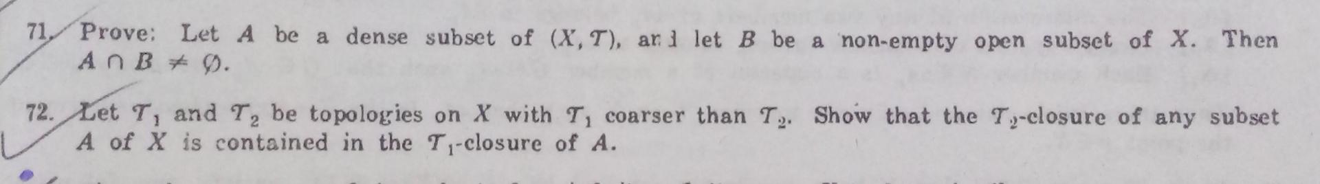 Solved 71, Prove: Let A be a dense subset of (x, ), ani let | Chegg.com