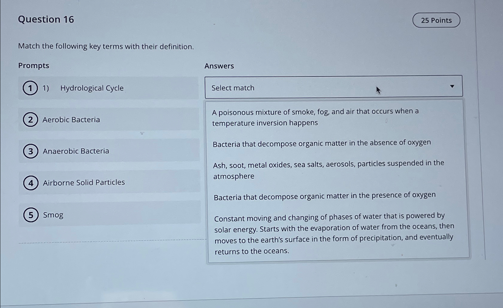 Solved Question 1625 ﻿PointsMatch the following key terms | Chegg.com