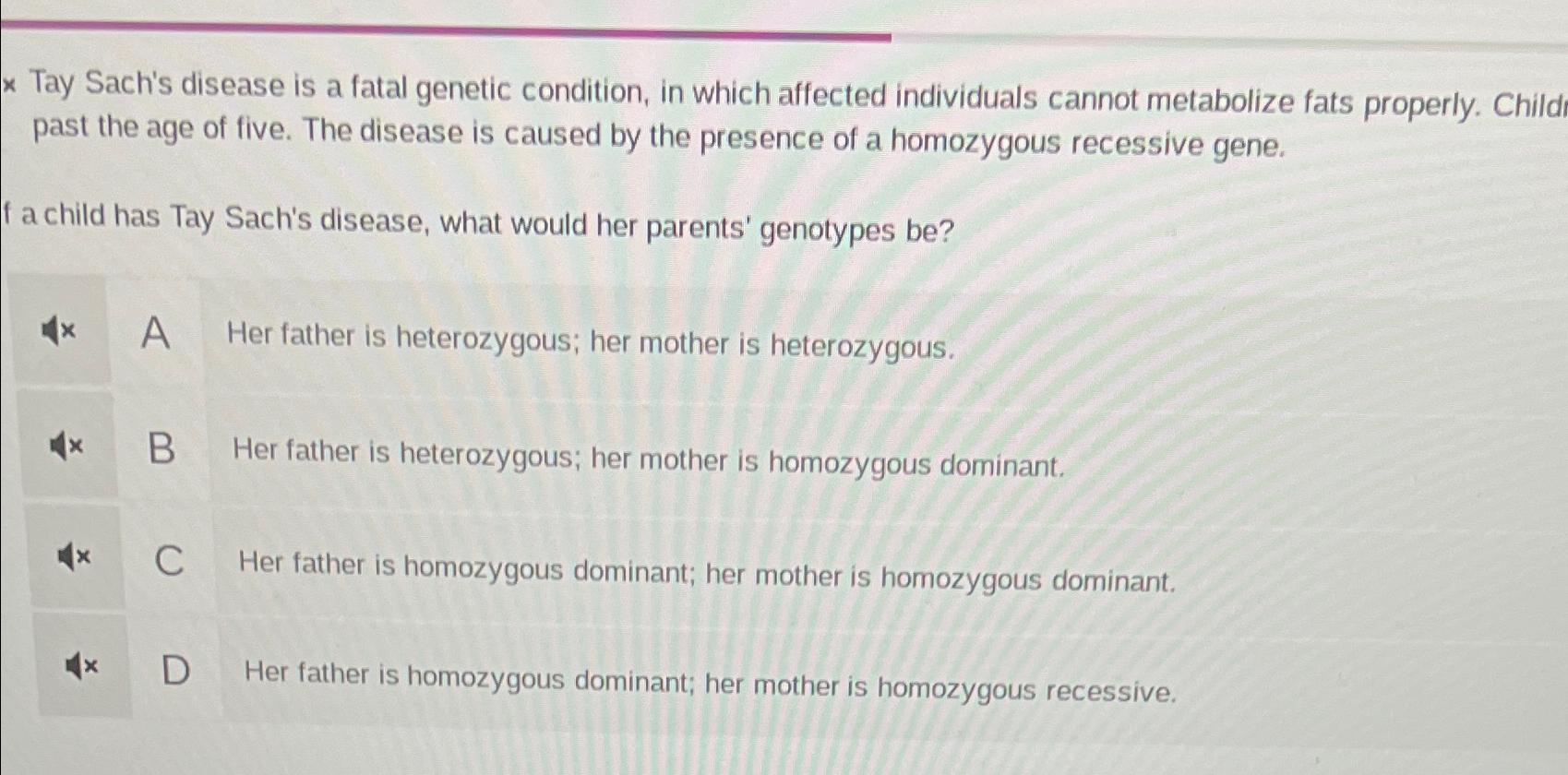 Solved Tay Sach's disease is a fatal genetic condition, in | Chegg.com