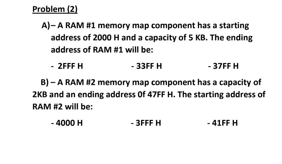 Solved Problem (2) A)- A RAM #1 memory map component has a | Chegg.com