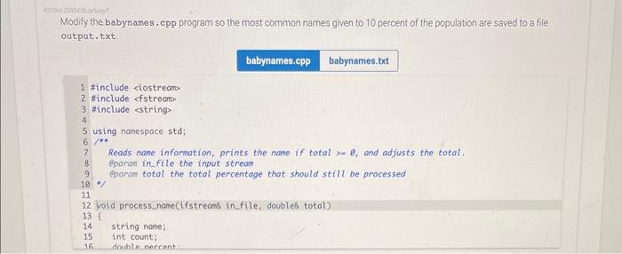 Solved Modify the babynames. cpp program so the most common | Chegg.com
