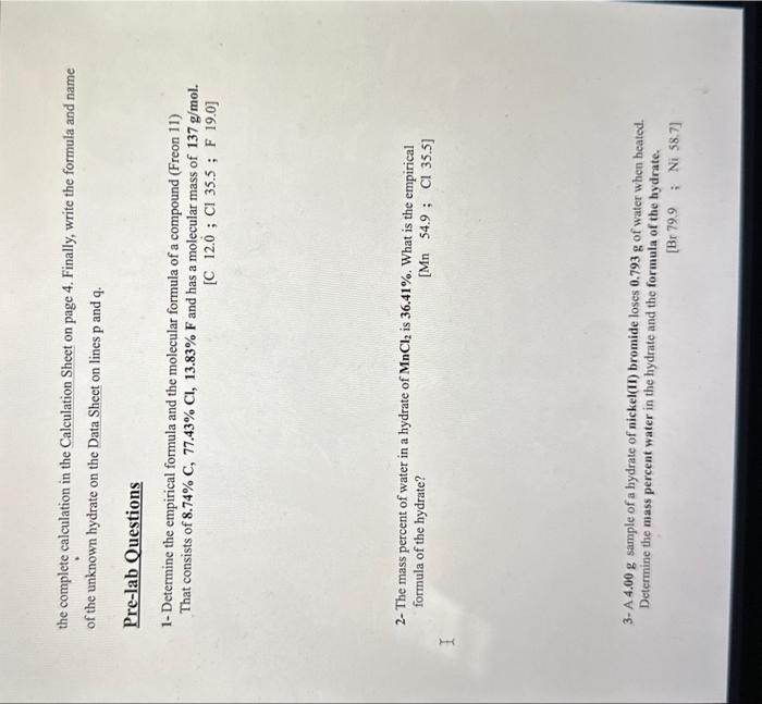 Solved the complete calculation in the Calculation Sheet on | Chegg.com