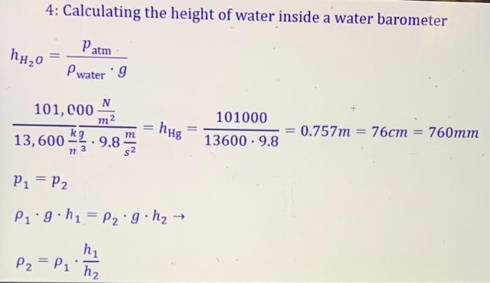 4: Calculating the height of water inside a water | Chegg.com