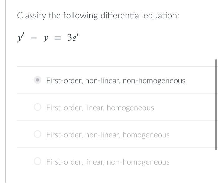 Solved Classify the following differential equation: | Chegg.com