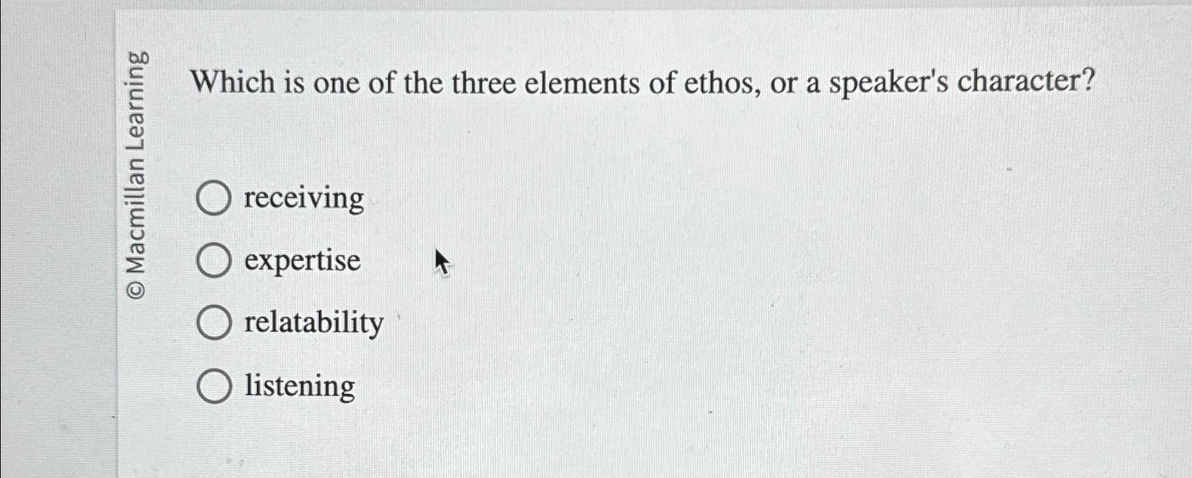 Solved Which is one of the three elements of ethos, or a | Chegg.com