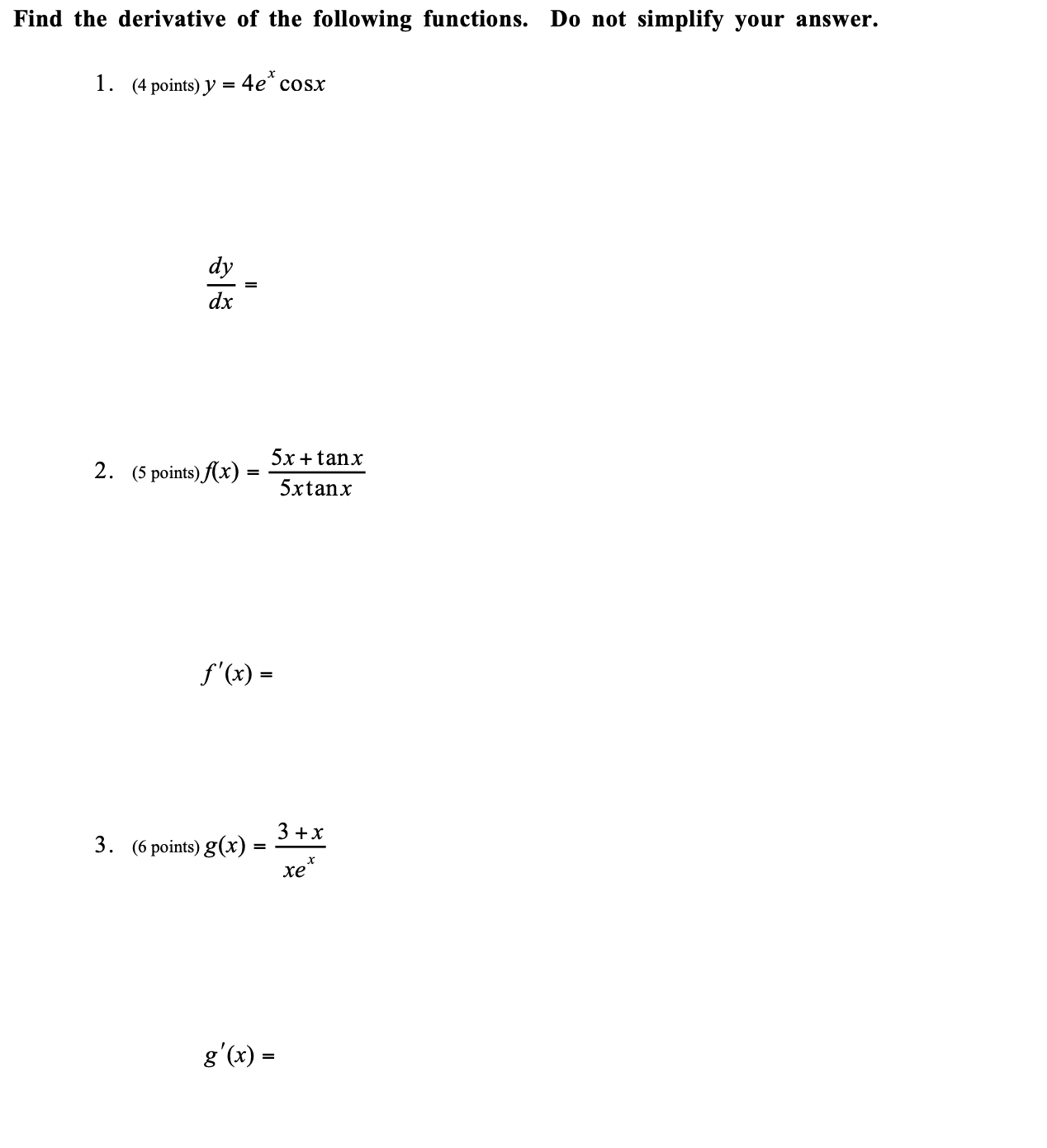 Solved Find the derivative of the following functions. Do | Chegg.com