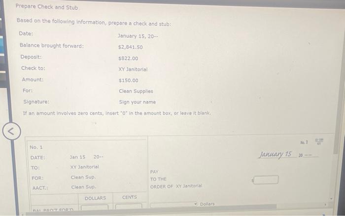 Solved Prepare Check and Stub Based on the following | Chegg.com