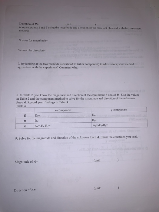 Solved Class Section Force Table Lab Report Table 1 Table 2 | Chegg.com
