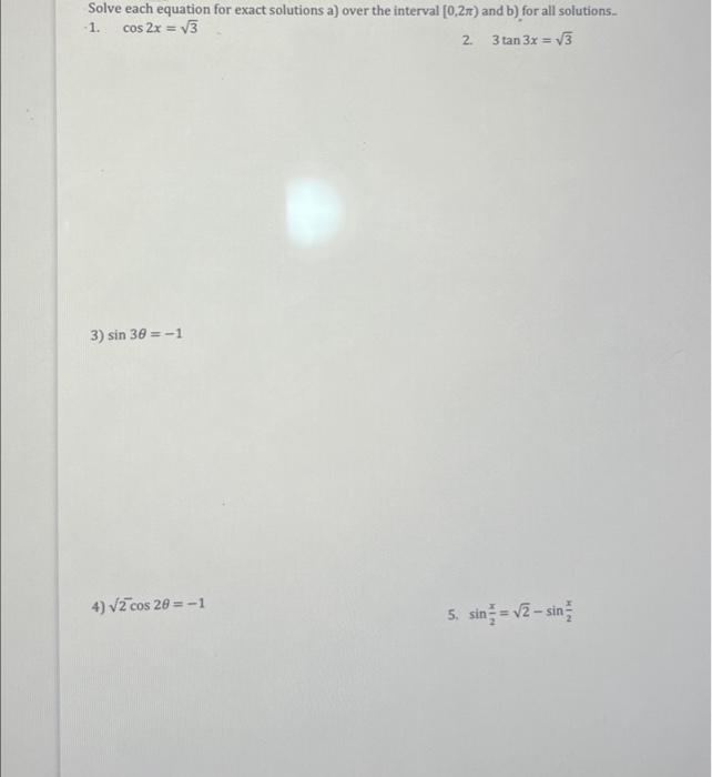 Solved Solve each equation for exact solutions a) over the | Chegg.com