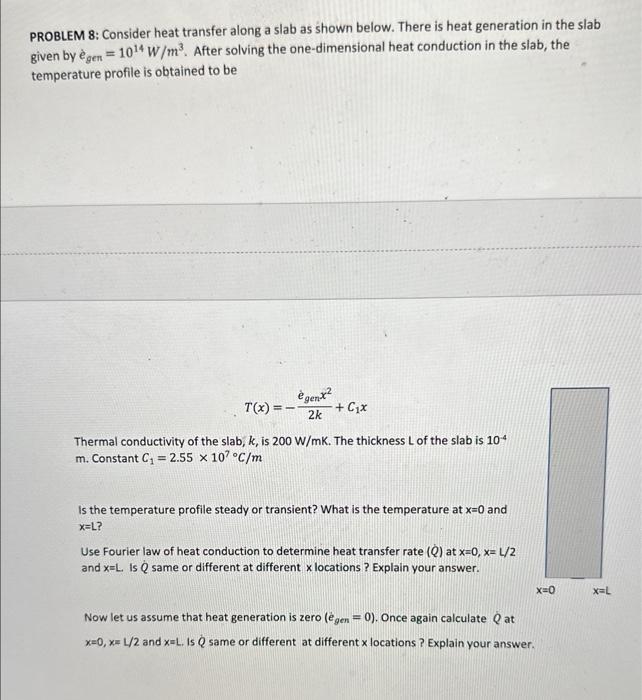 Solved PROBLEM 8: Consider heat transfer along a slab as | Chegg.com