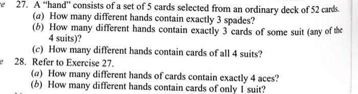 Solved 27. A "hand" consists of a set of 5 cards selected | Chegg.com