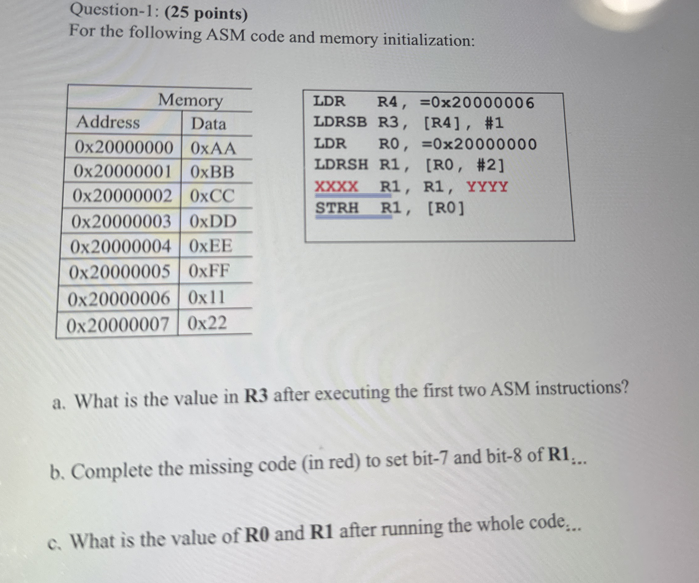 Solved Question-1: ( 25 ﻿points)For the following ASM code | Chegg.com
