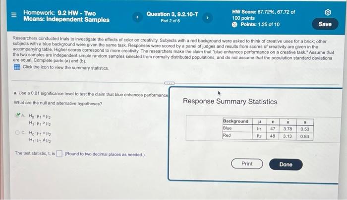 Solved Homework: 9.2 HW - TWO Means: Independent Samples | Chegg.com