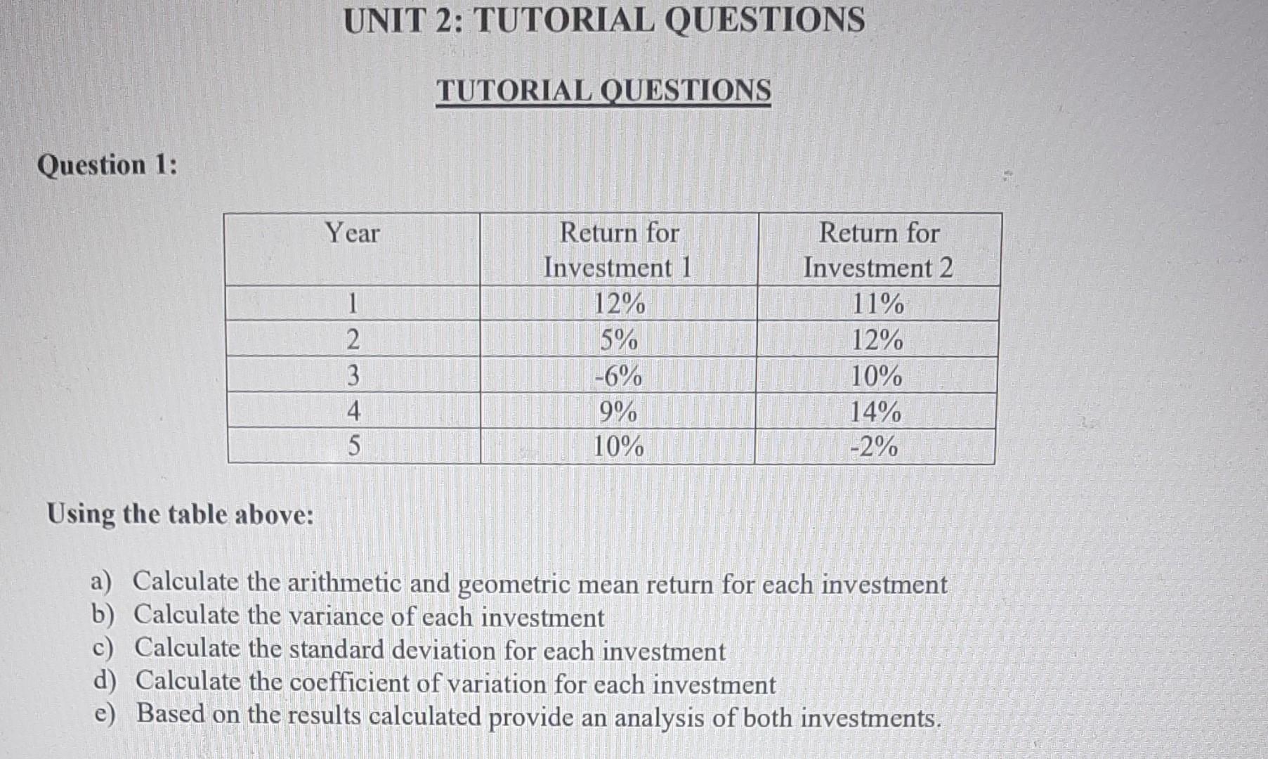 Solved TUTORIAL QUESTIONS Question 1: Using the table above: | Chegg.com