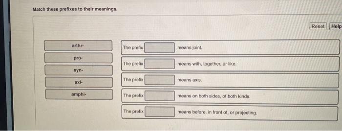 Solved Match these prefixes to their meanings. Reset Help | Chegg.com