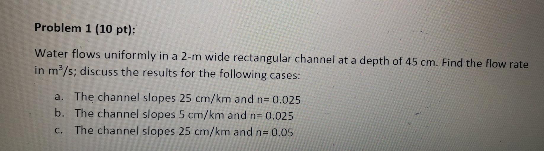 Solved Problem 1 (10 pt): Water flows uniformly in a 2-m | Chegg.com